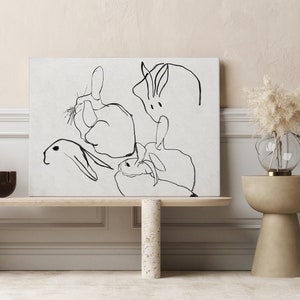 Rabbits Line Art Sketch Wall Art Vintage Animal Drawing Pencil Canvas ...