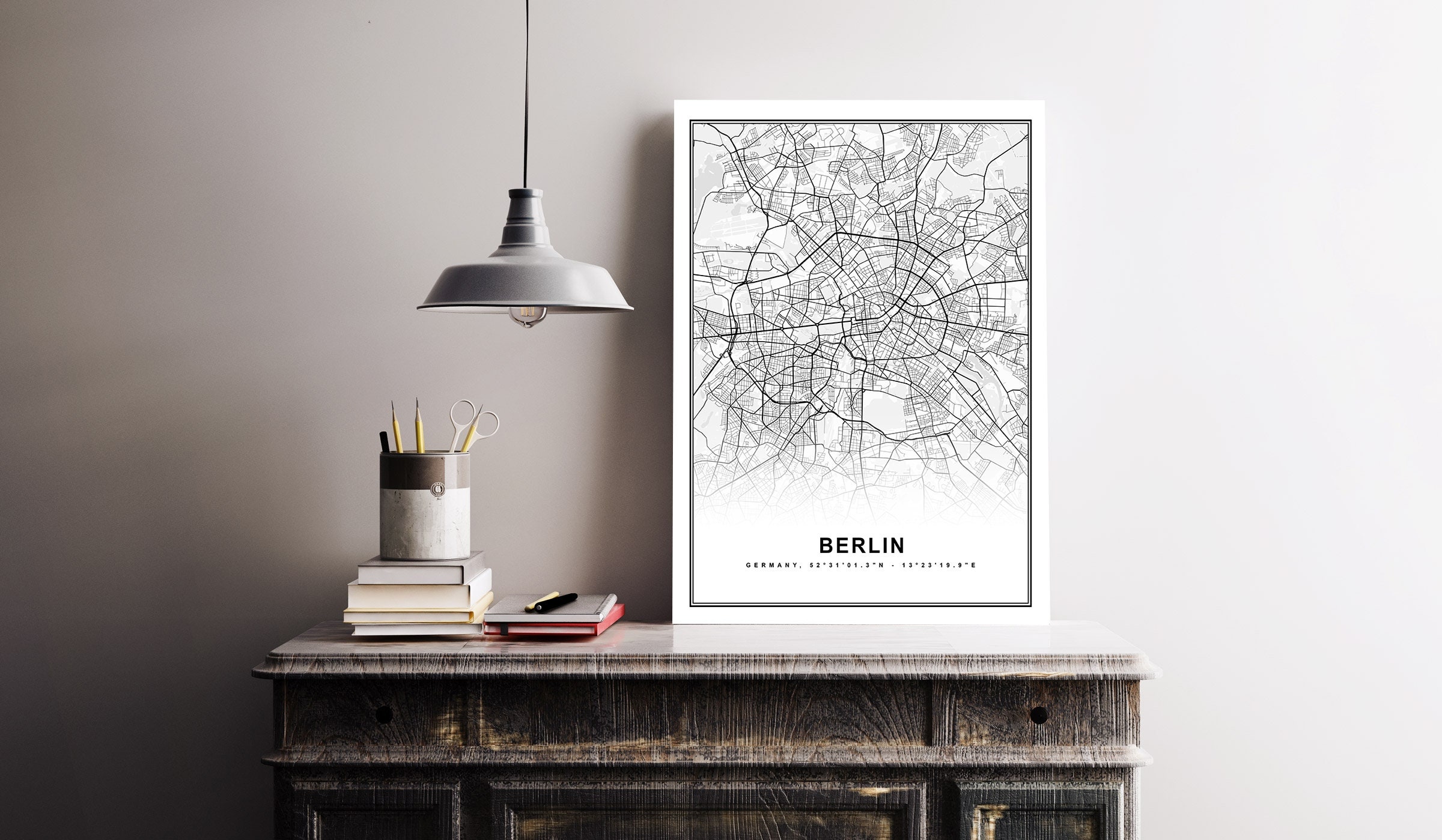 Berlin Map Print Framed Canvas Wall Art Poster Germany Map Prints With ...