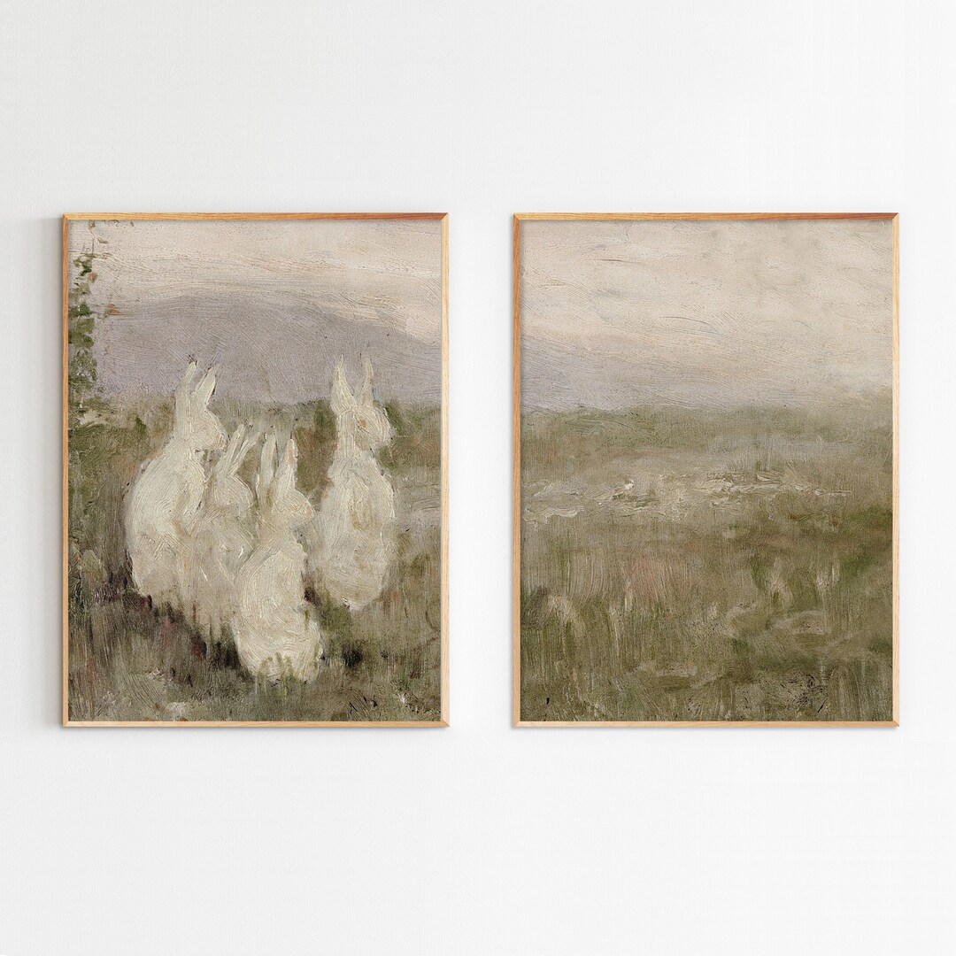 Vintage Easter Bunnies Gift Set of 2 Boho Christian Farmhouse Wall Art ...