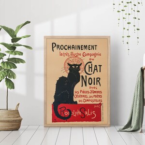Black Cat Retro Art Chat Noir French Bohemian Vintage Print Wall Poster ...