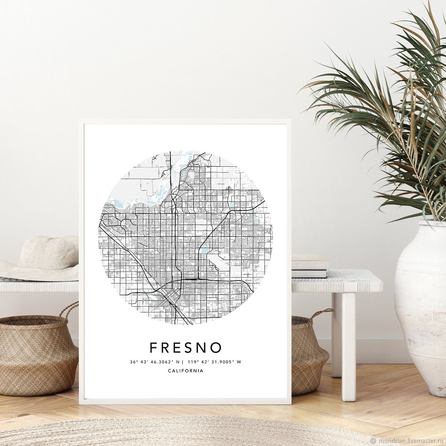 Fresno Map Print Framed Canvas Wall Art Poster United States Map Print ...
