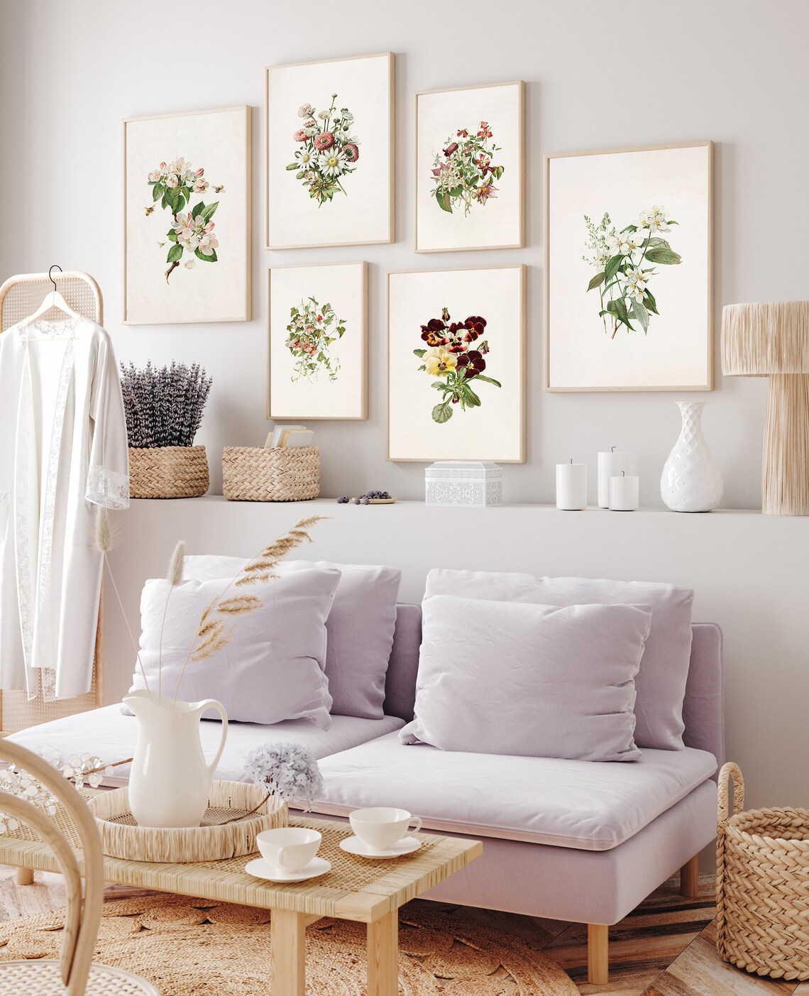 Vintage Flowers Set of 6 Print Spring Canvas Poster Framed Botanical ...