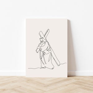 Jesus Christ Carrying His Cross Line Art Drawing Print Christian ...