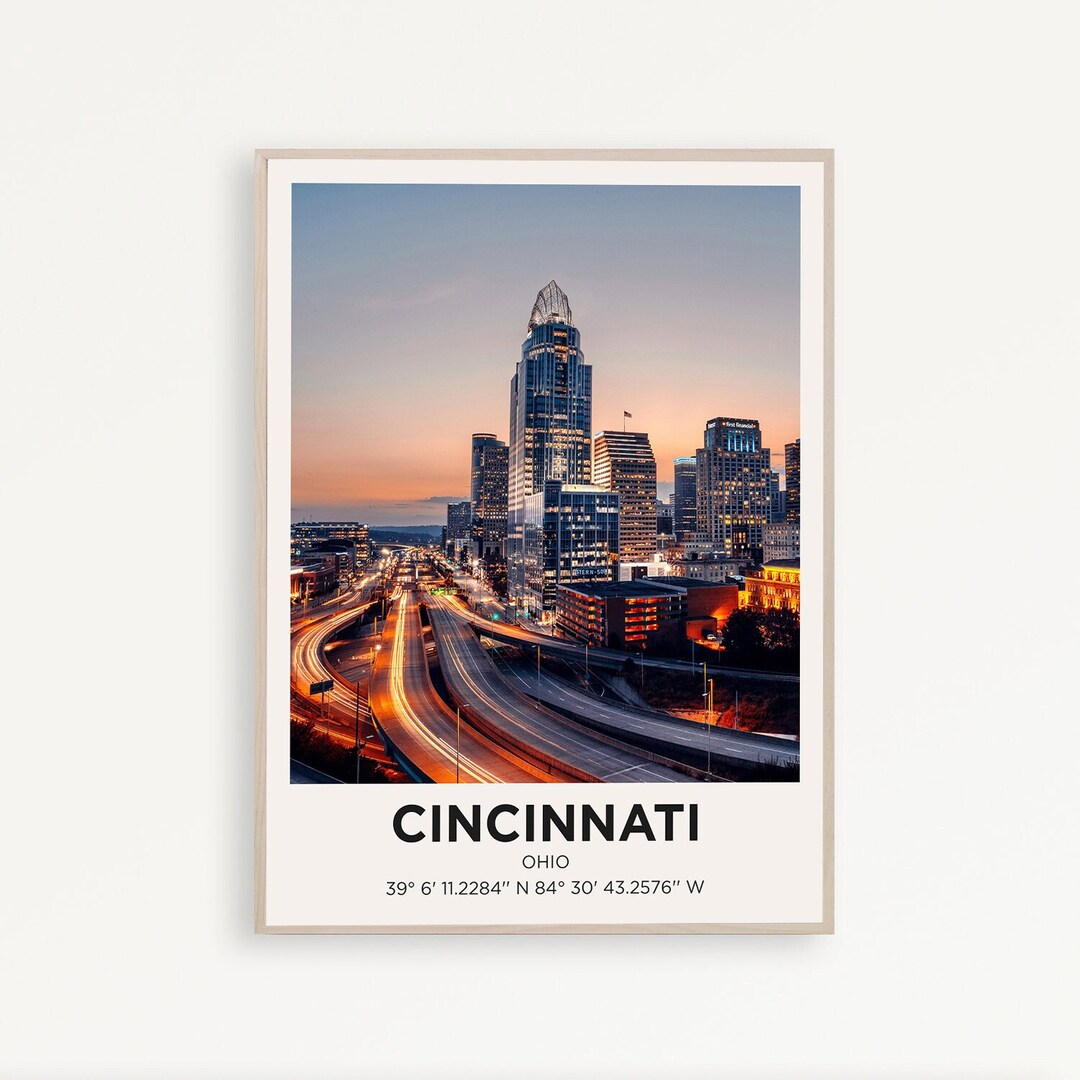 Cincinnati Travel Poster Ohio Wall Art Trendy Gift Eclectic Vibrant ...