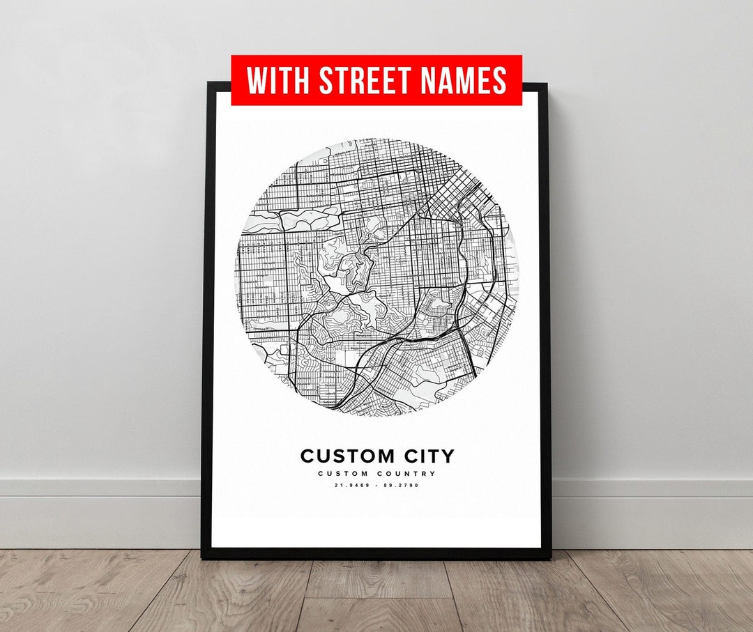 Hometown Street Map Poster Custom City Map Art Print and Frame Canvas ...