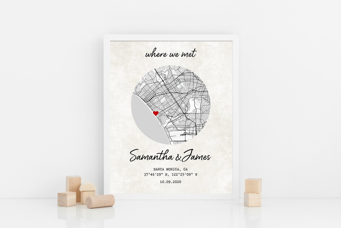Anniversary Gift Love Map Where It All Began Where We Met Romantic Gift ...