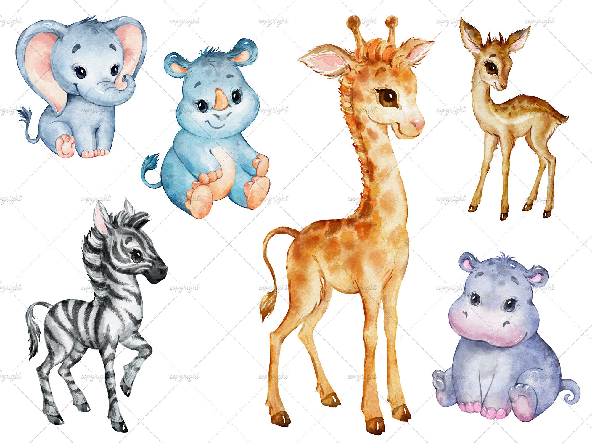 Safari Cute Baby Animals Clipart Watercolor Jungle Woodland Clip Art ...