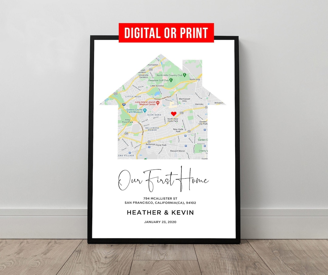 First New Home Gift for Couple House Shaped Map Poster Custom City Map ...