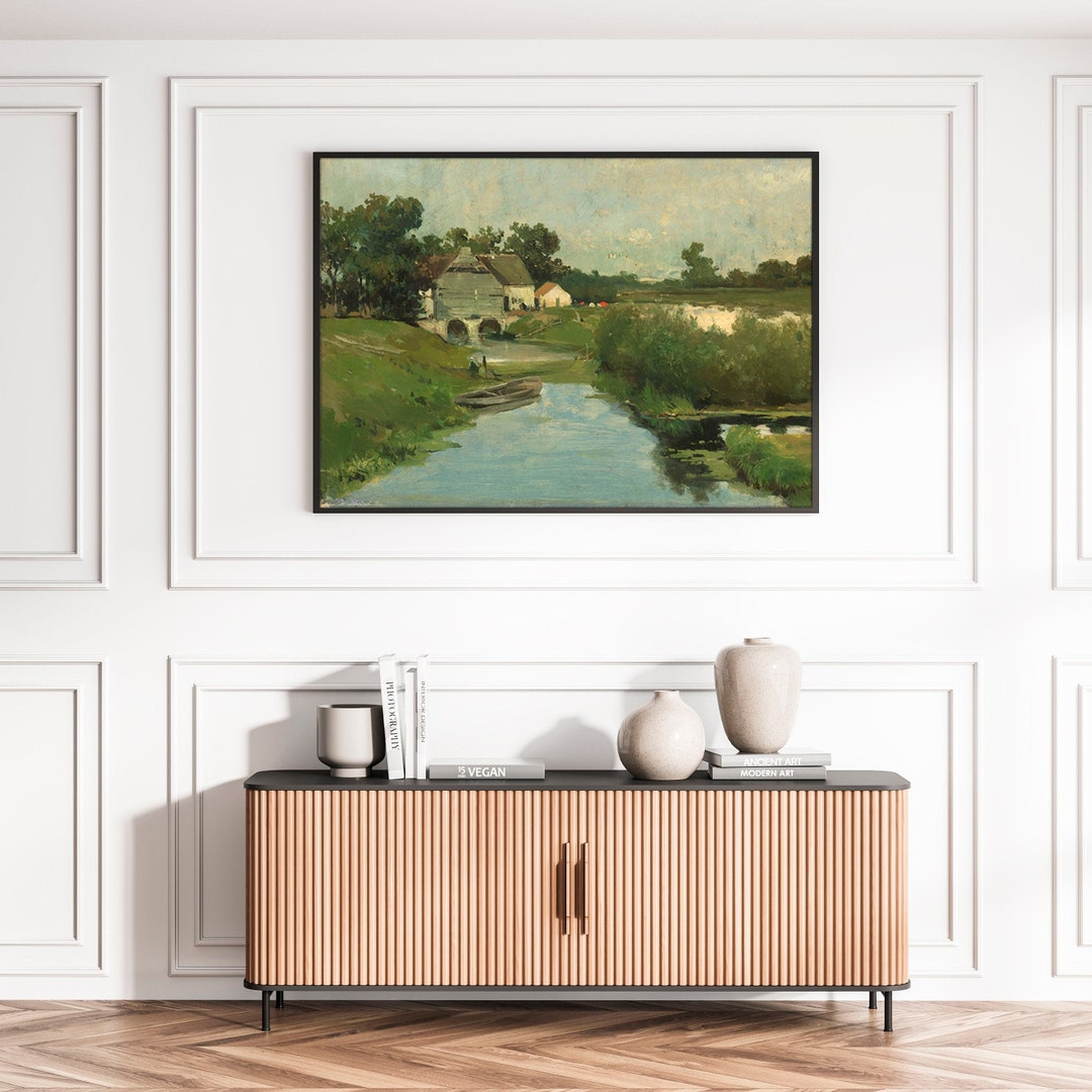 Vintage Village Summer French Country Decor Farmhouse River Landscape ...