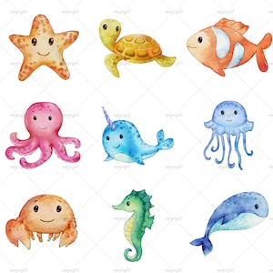 Sea Animals Clipart for Kids Watercolor PNG Clip Art Underwater Clipart ...
