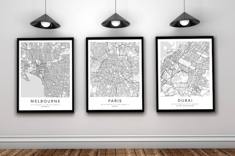 Personalized Set of 3 Any City Map Prints Custom Locations | Etsy