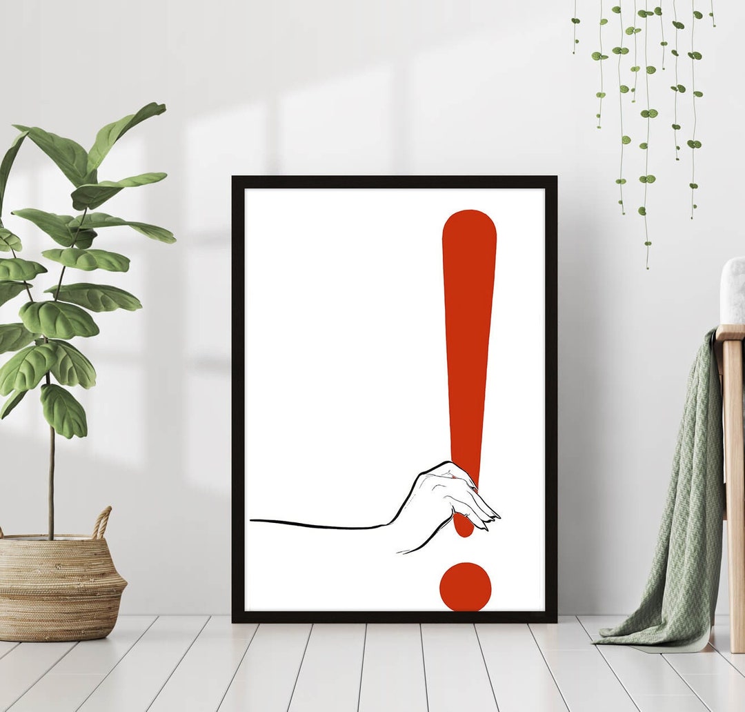 Exclamation Point Retro Art Vintage Red & White Print Poster Canvas ...