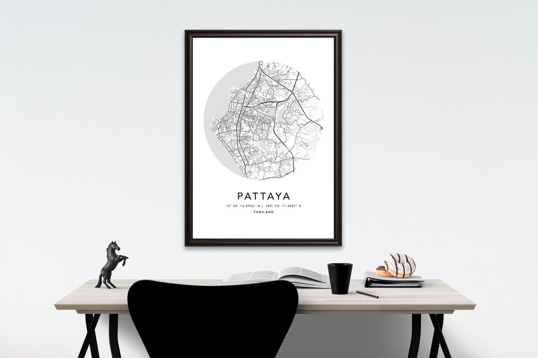 Pattaya Map Print Framed Canvas Wall Art Poster Thailand Map Prints ...