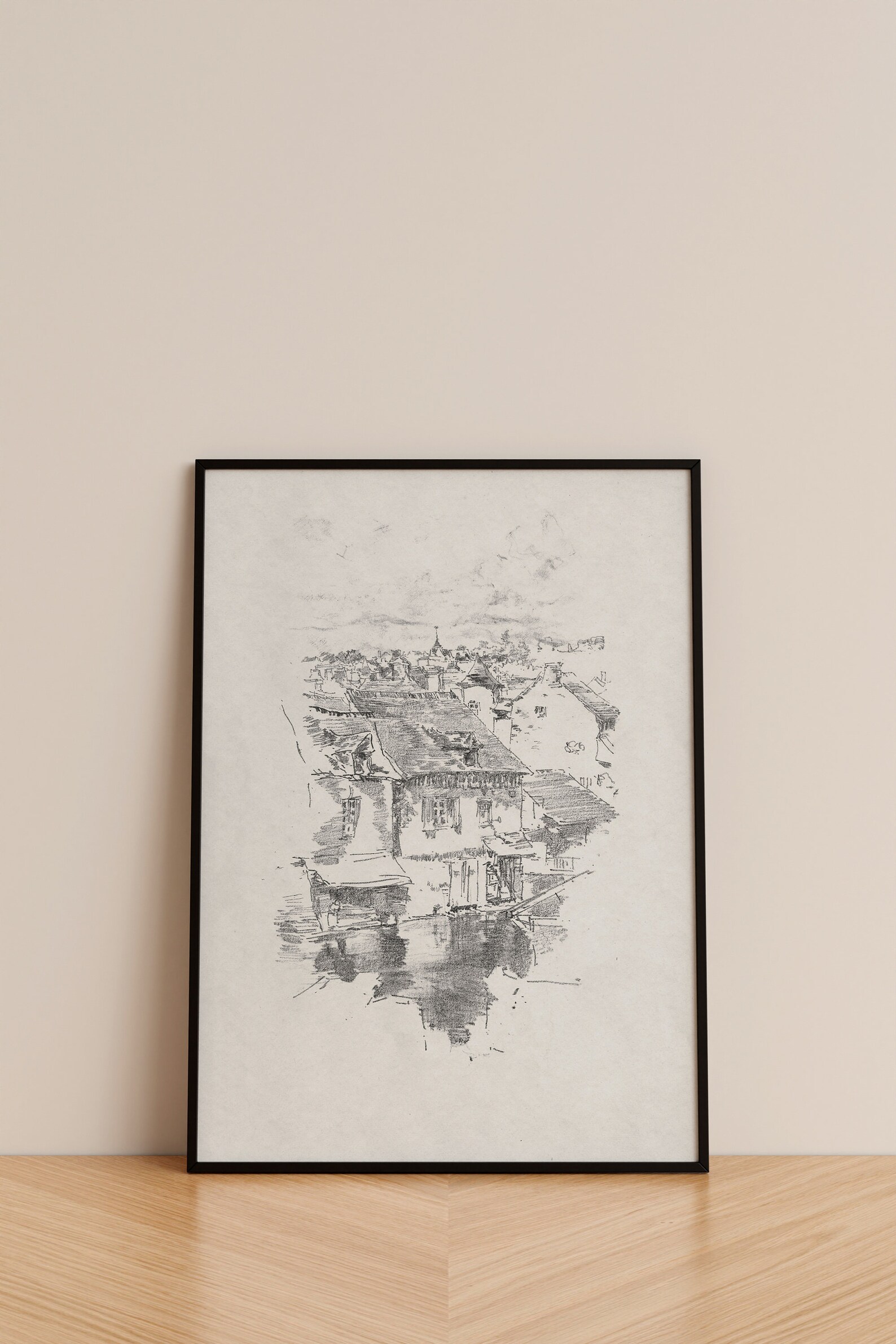 Vintage Architecture Sketch Pencil Graphite Building Drawing Print ...