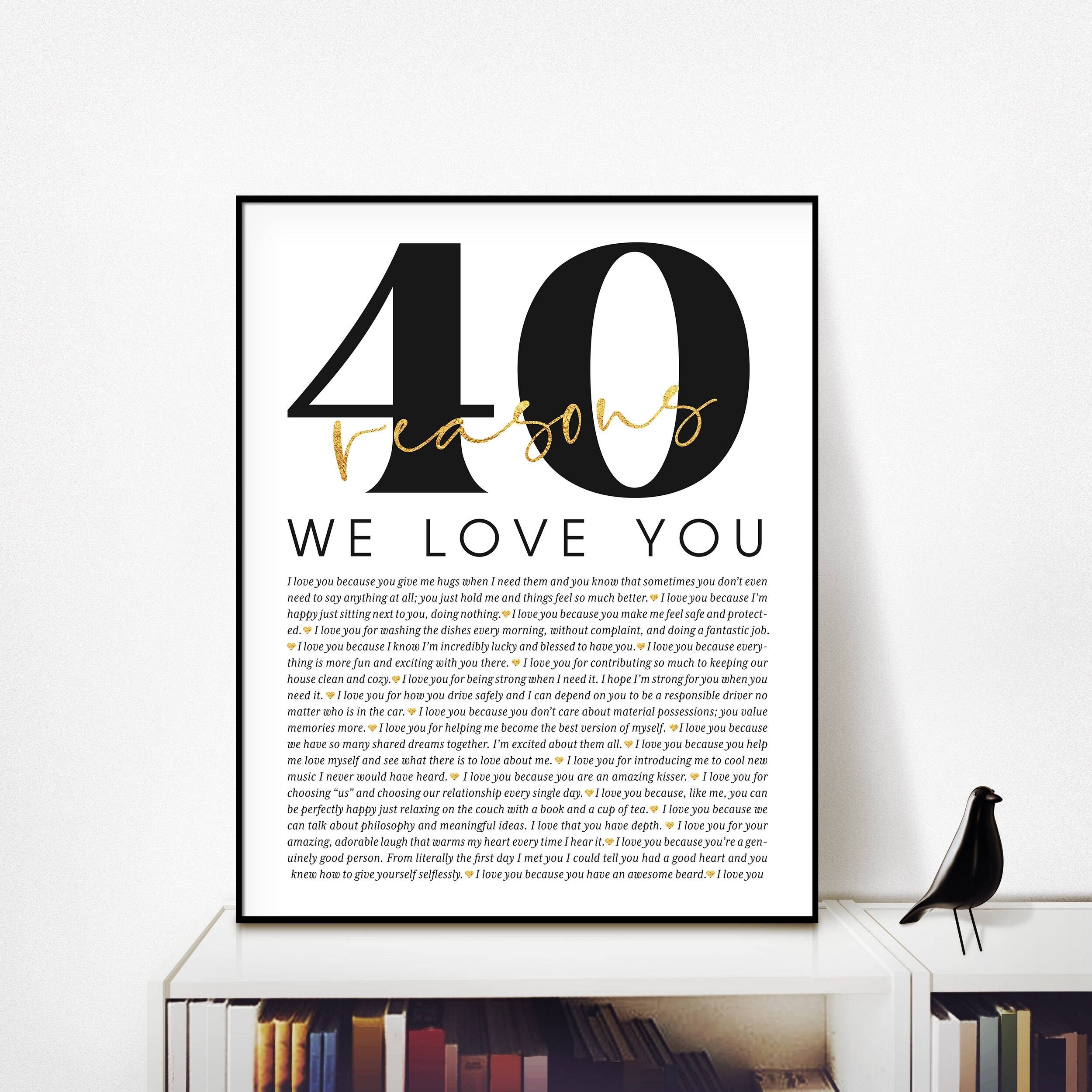 40 Reasons Why We Love You Poster Frame Personalized 40th - Etsy
