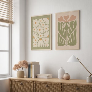 Floral Set of 3 Botanical Terracotta Matisse Print Flower Market ...