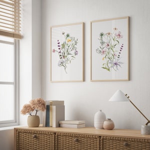 Boho Flowers Set of 3 Prints Botanical Watercolor Posters Soft Gallery ...