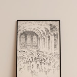 Grand Central Station Graphite Sketch Drawing Vintage Print New York ...