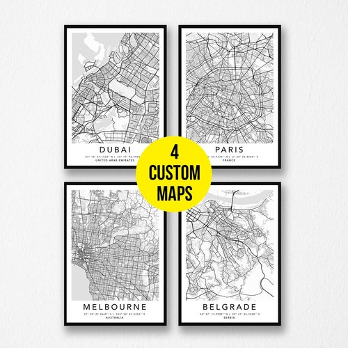 Personalized Map Print Set of Four Map Prints Custom - Etsy