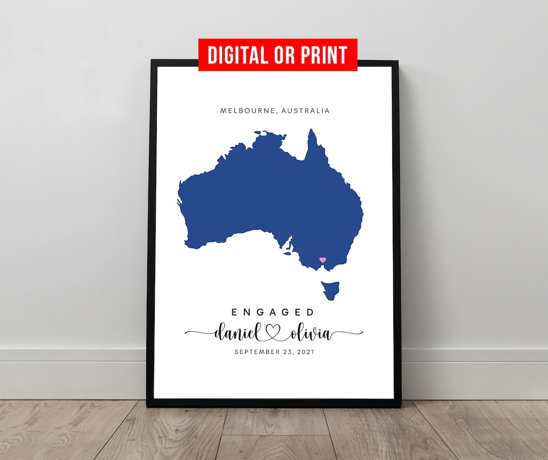 Personalized Engagement Gift Map for Couple Custom Print Travel ...