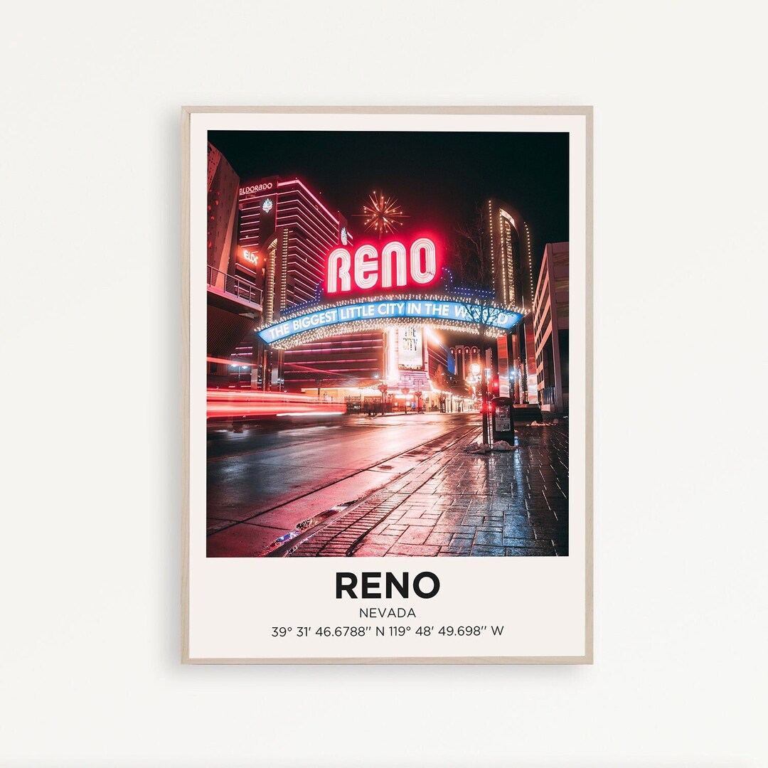 Reno City Travel Poster Nevada Wall Art Trendy Gift Eclectic Vibrant ...