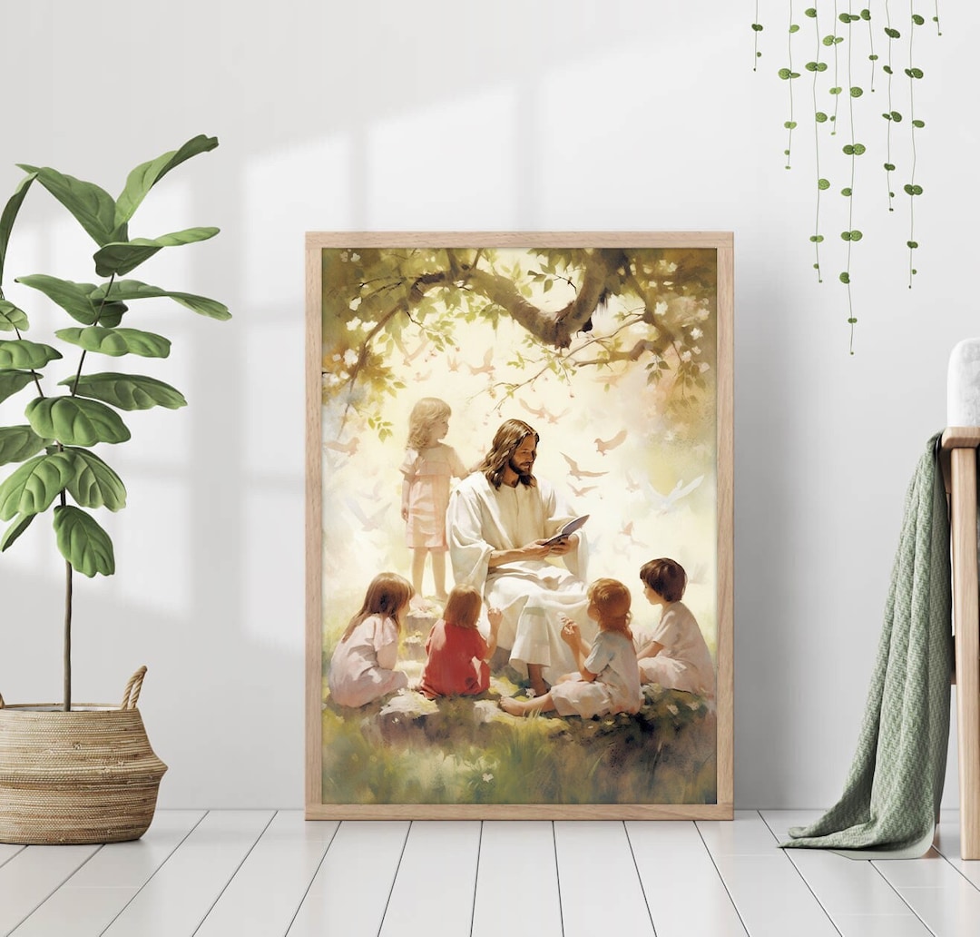 Children of God Painting Print Jesus Christ Teaches Kids Wall Art Gift ...