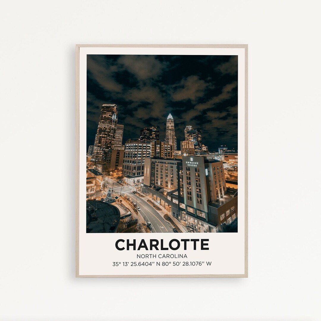 Charlotte Travel Poster North Carolina Wall Art Trendy Gift Eclectic ...