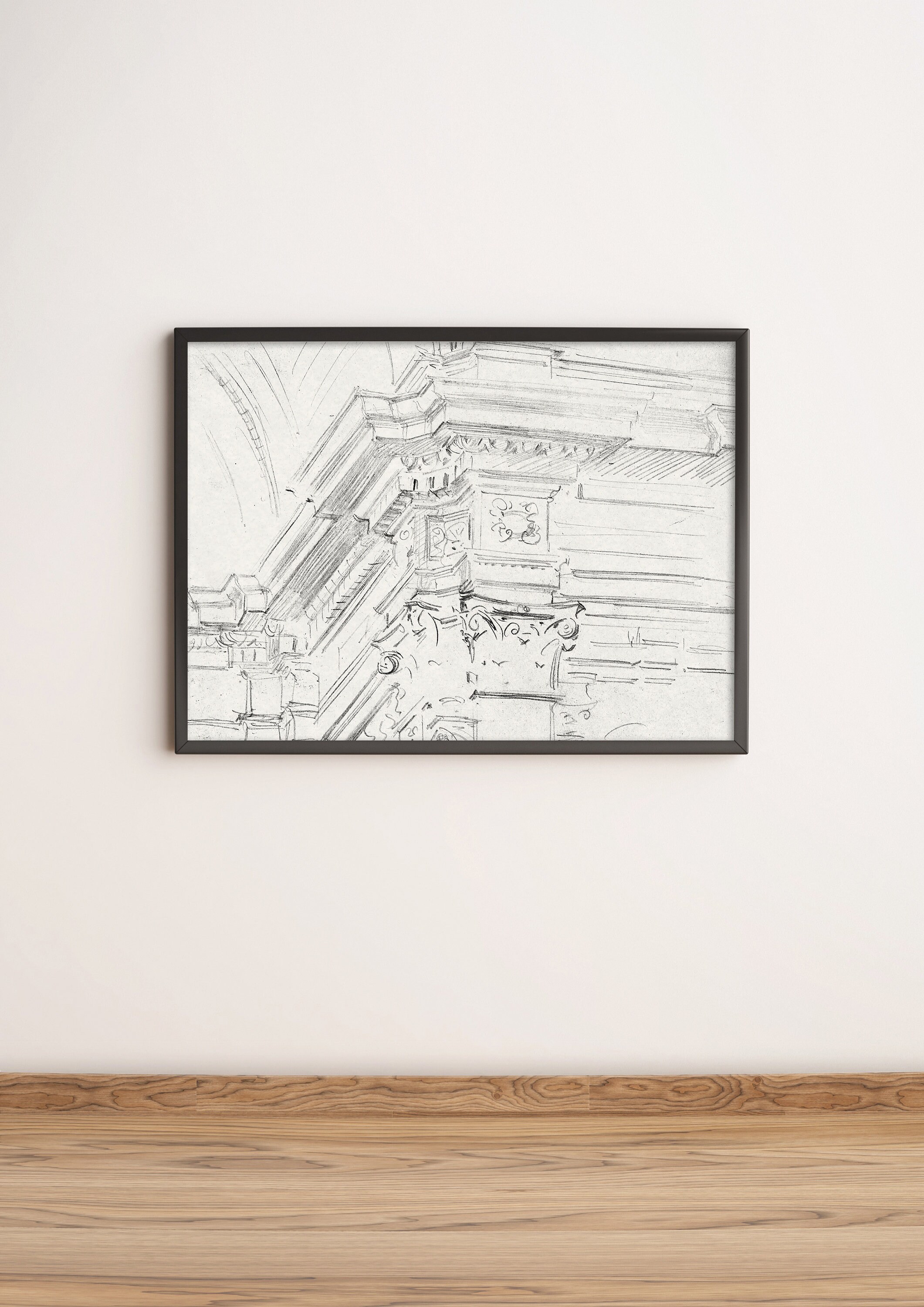 Architecture Pencil Print Sketch Drawing Vintage Etching Cityscape ...