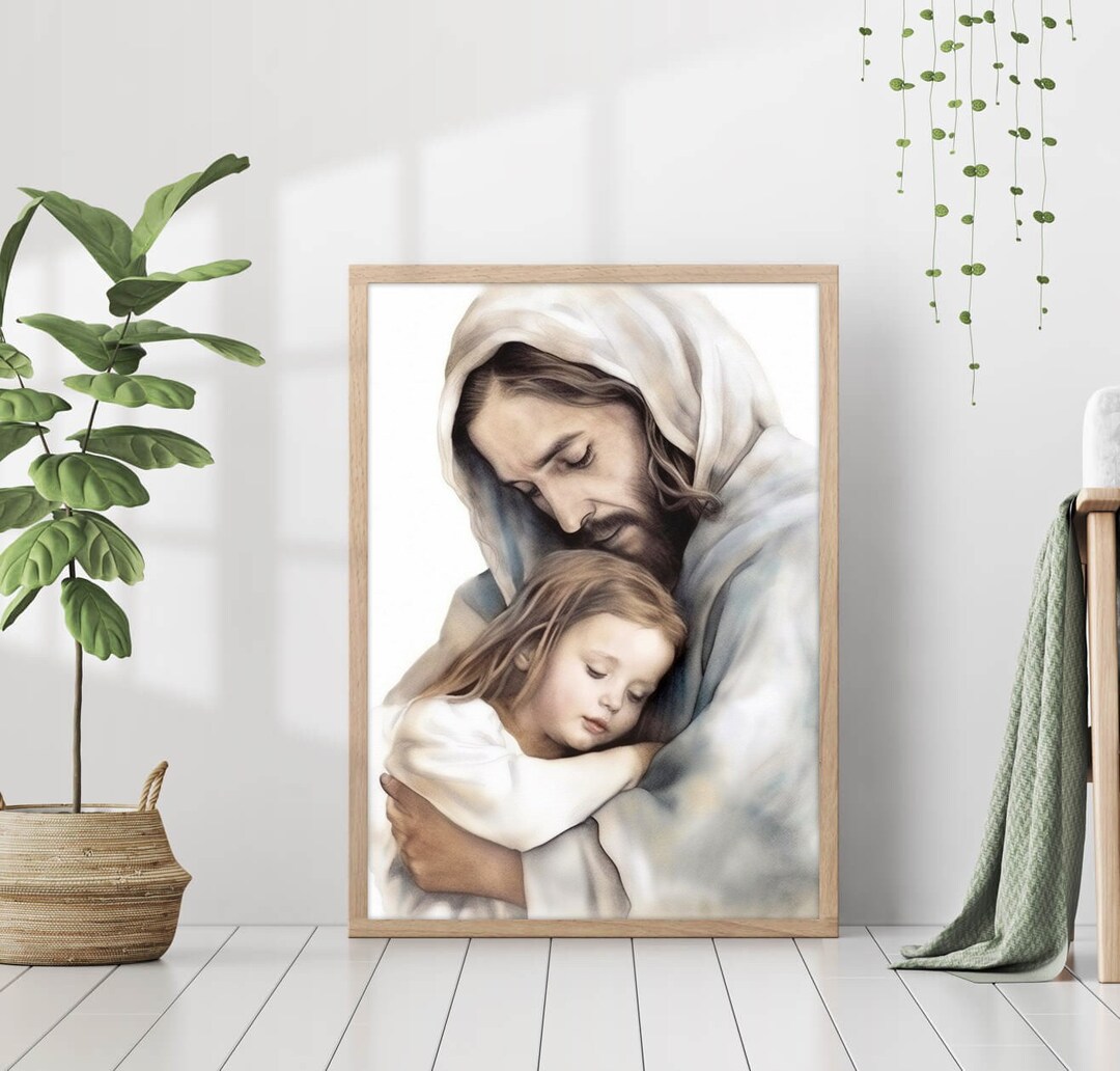 Jesus Christ Girl Child Painting Print Christ's Embrace Wall Art Gift ...
