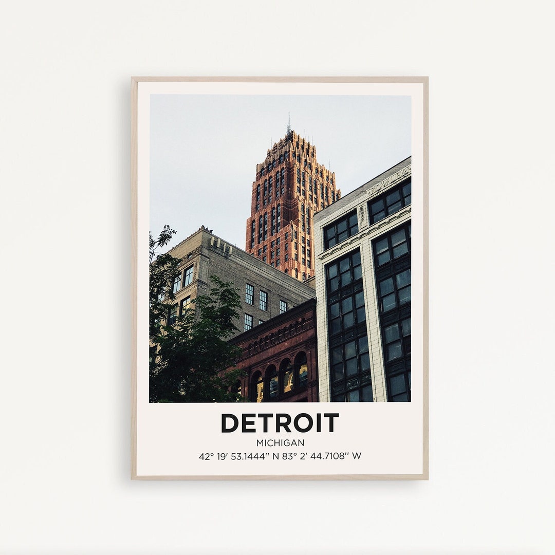 Detroit Travel Poster Michigan Wall Art Trendy Gift Eclectic Vibrant ...