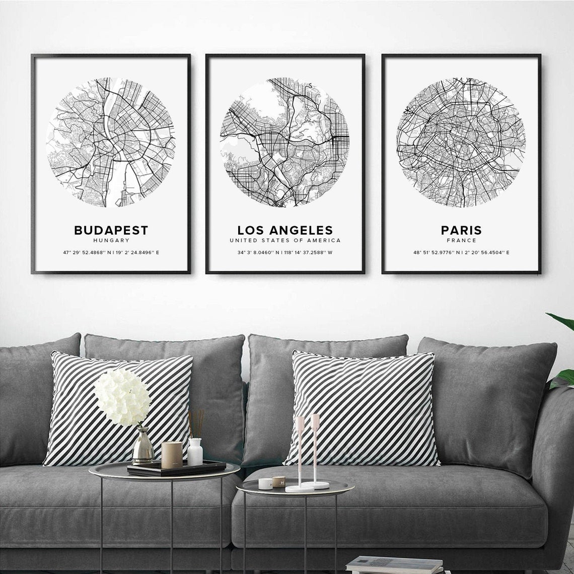 Personalized Set of Three Map Prints Custom Locations City Map | Etsy