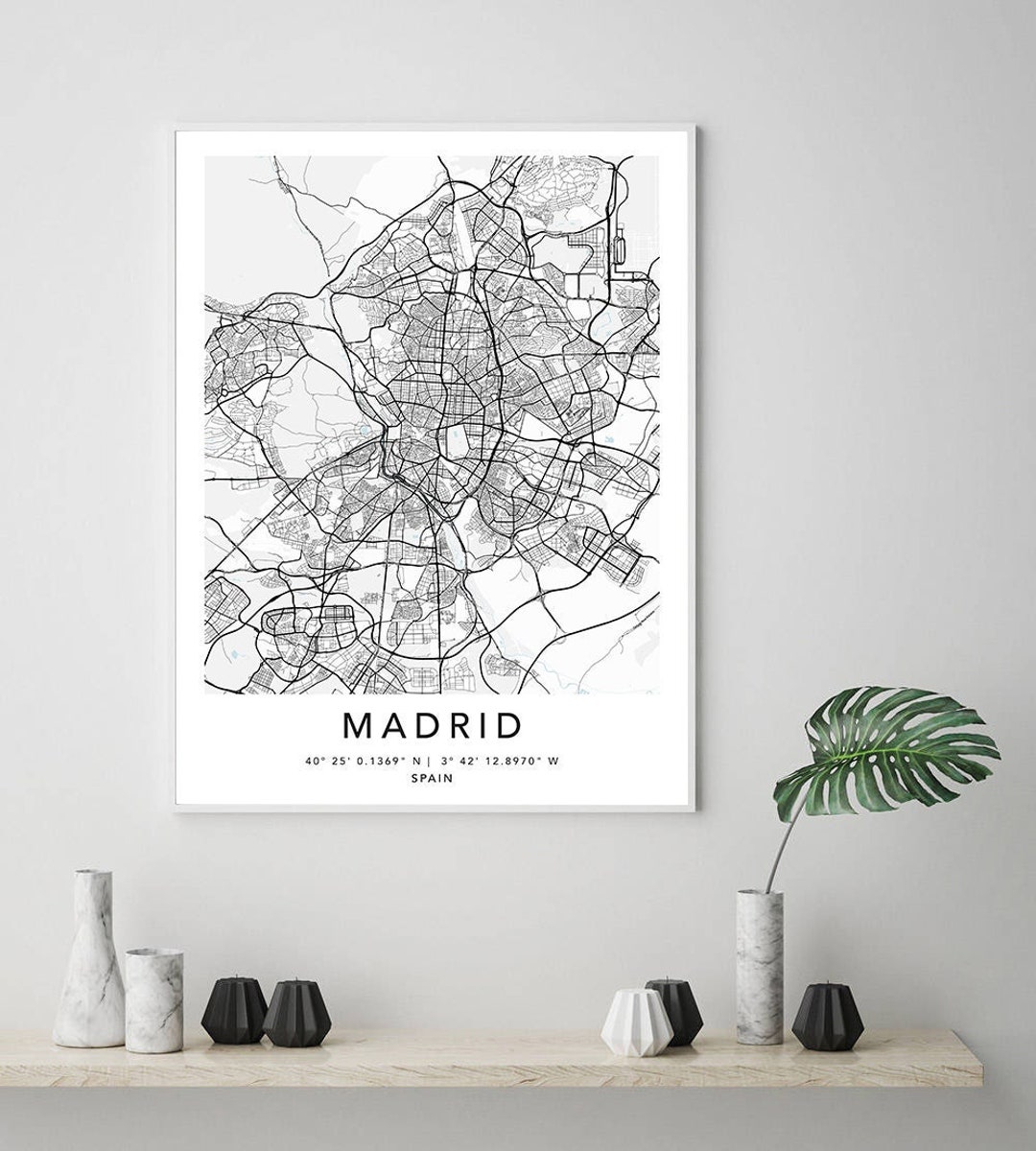 Madrid Map Print Framed Canvas Wall Art Poster Spain Map Prints With ...