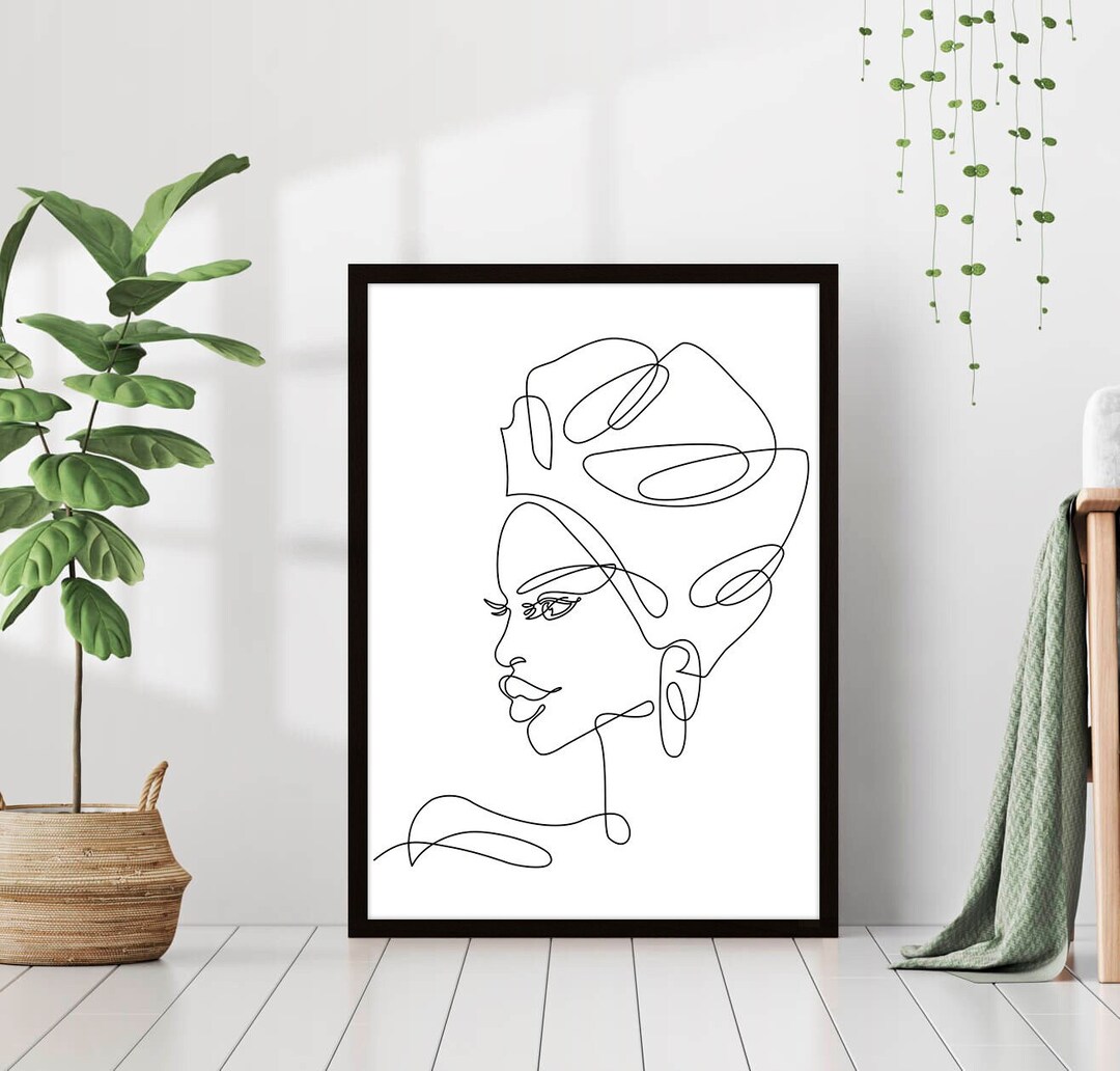African American Woman Line Art Minimalistic Female Figure Wall Art ...