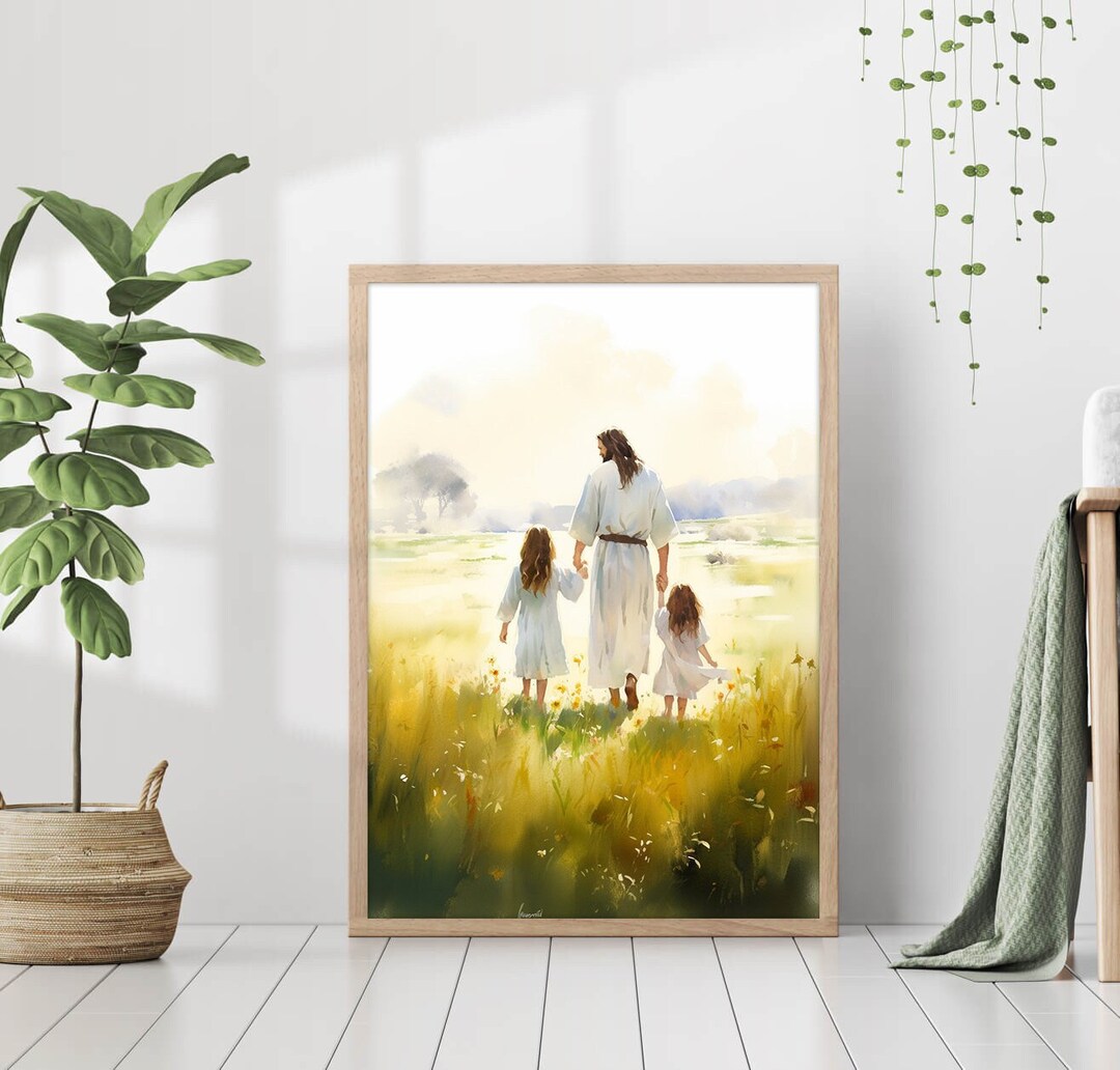 Jesus Christ Sisters Girls Painting Print Christ's Embrace Wall Art ...