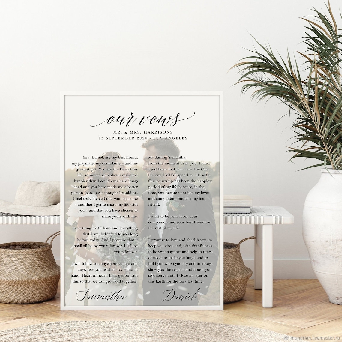 Custom Wedding Vows Framed Print With Photo Personalized Canvas Print ...