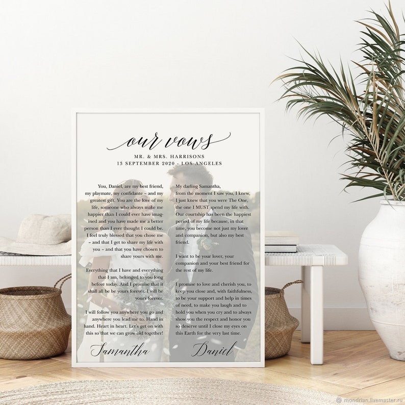 Custom Wedding Vows Framed Print With Photo Personalized Canvas Print ...