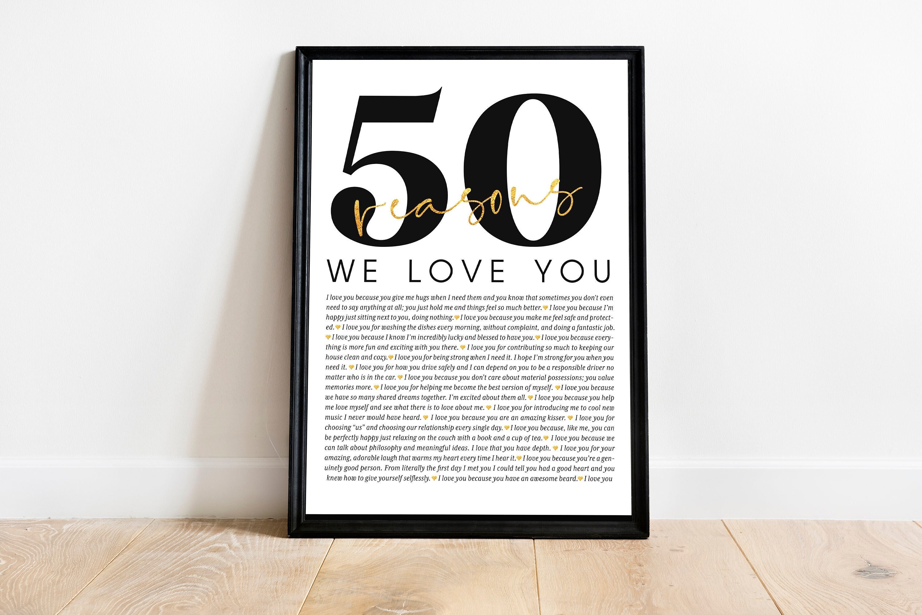 50 Reasons Why We Love You Poster Frame Personalized 50th - Etsy