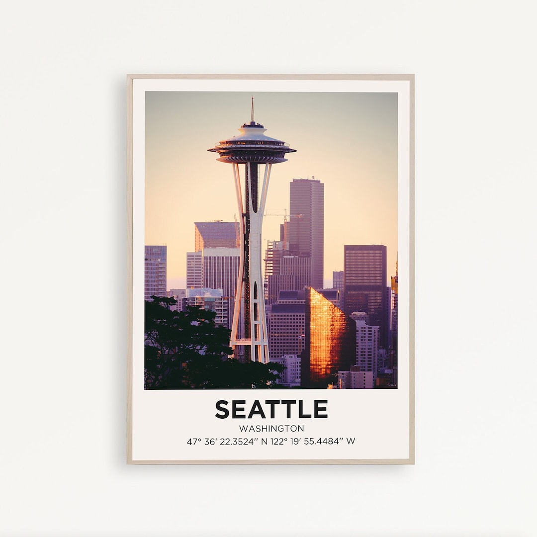 Seattle Travel Poster Washington Wall Art Trendy Gift Eclectic Vibrant ...