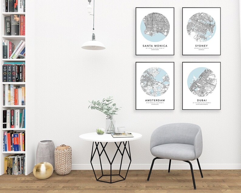Personalized Set of 4 Any City Map Prints Custom Locations Home Town ...