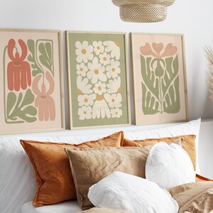 Floral Set of 3 Botanical Terracotta Matisse Print Flower Market ...