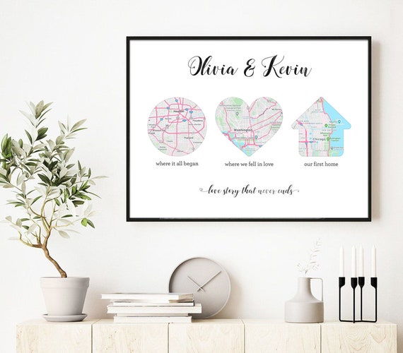 Custom Our Love Story Gift Map Heart Art Special Dates Sign - Etsy