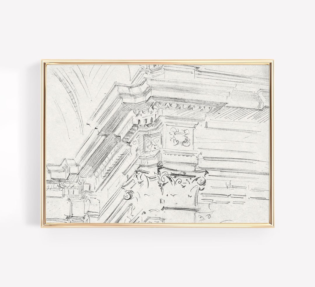 Architecture Pencil Print Sketch Drawing Vintage Etching Cityscape ...