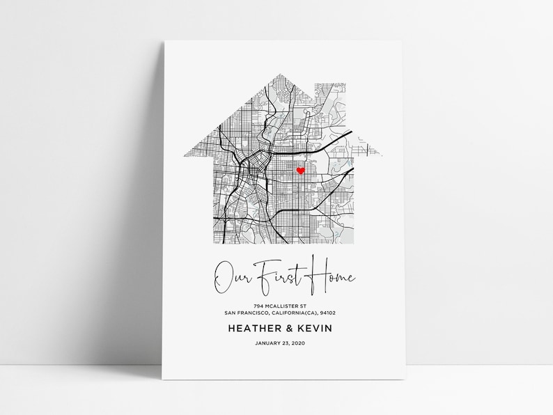 First New Home Gift for Couple House Shaped Map Poster Custom - Etsy