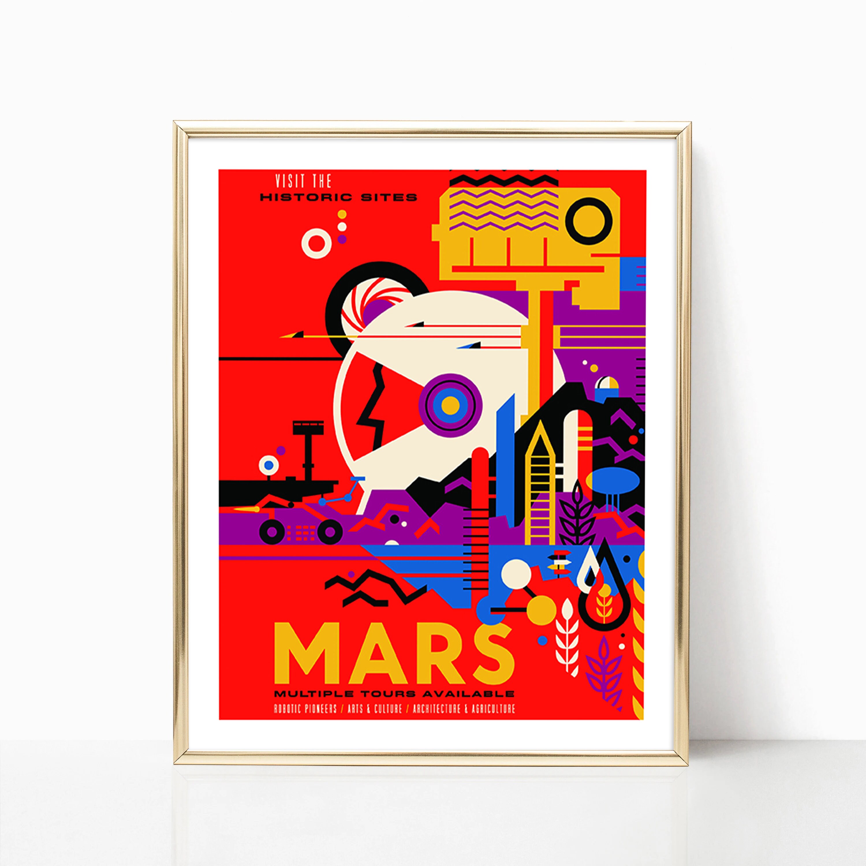 NASA Mars Planet Poster Retro Vintage Art Canvas Print Frame Science ...