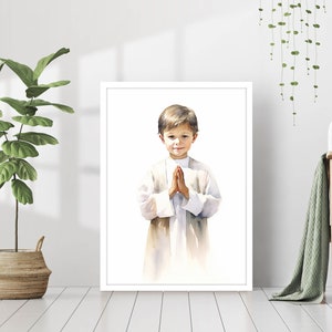 Little Boy Praying God Printed Painting Holy Christian Wall Art for ...