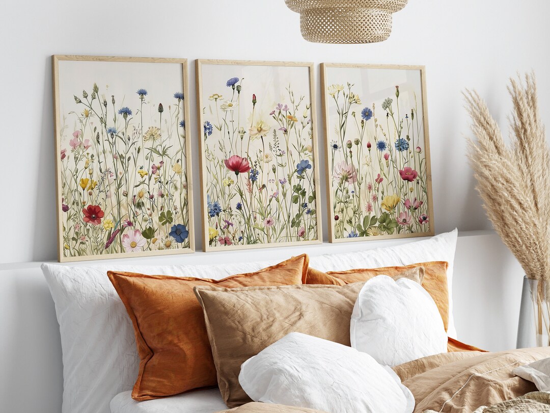 Wildflowers Set of 3 Prints Botanical Watercolor Posters Soft Boho ...