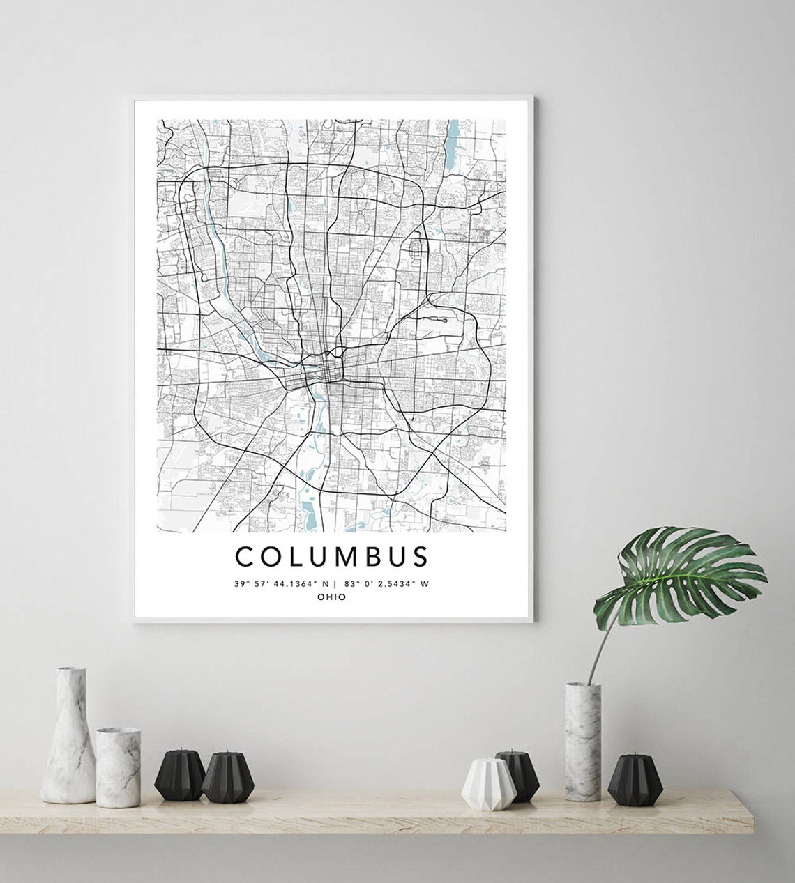 Columbus Map Print Framed Canvas Wall Art Poster United States City Map ...