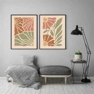 Floral Set of 2 Botanical Terracotta Matisse Print Flower Market ...