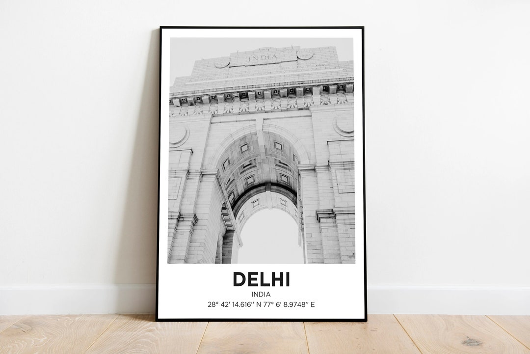 Delhi Travel Poster India Wall Art Trendy Gift Eclectic Black & White ...