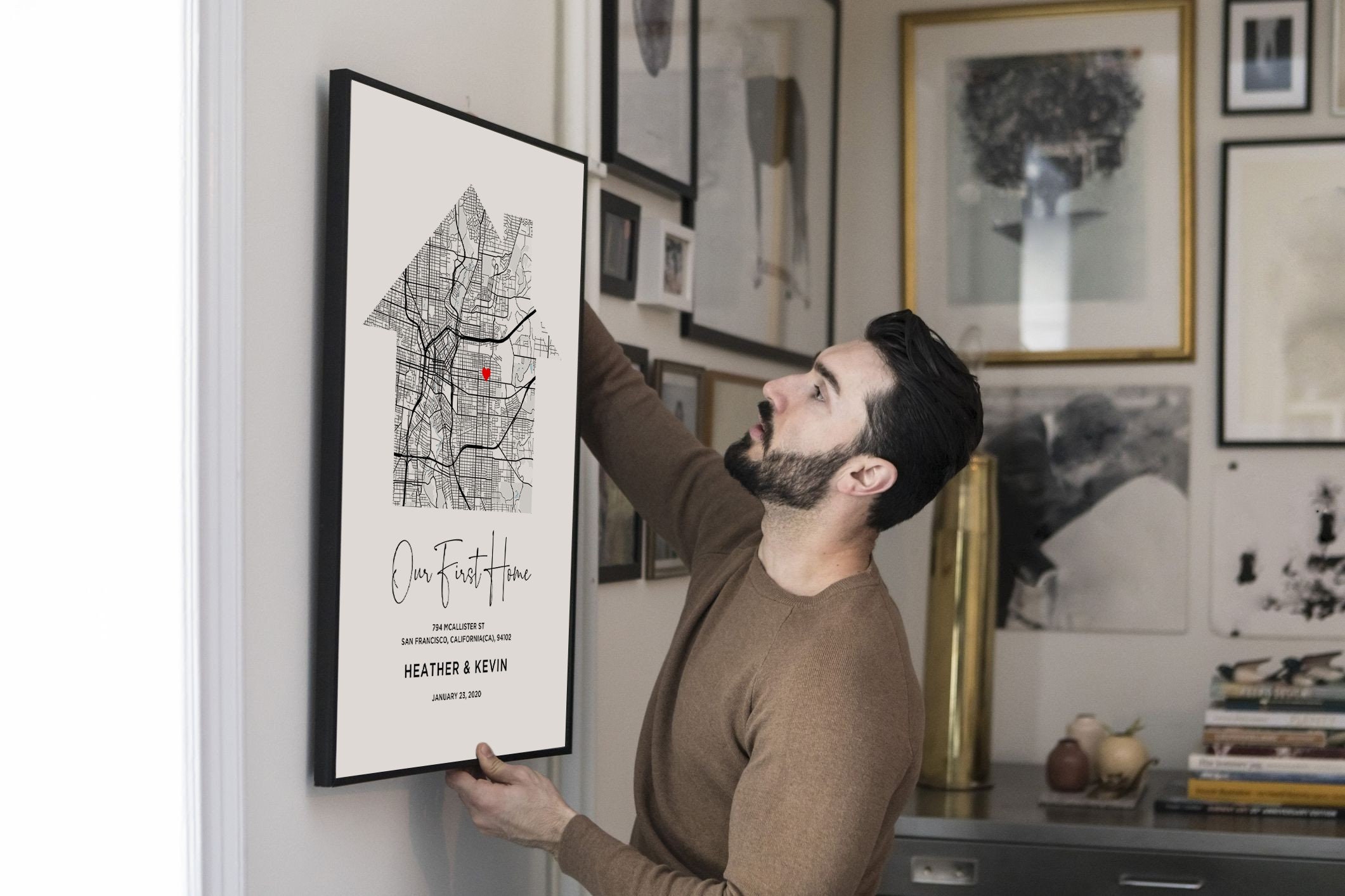 First New Home Gift for Couple House Shaped Map Poster Custom - Etsy